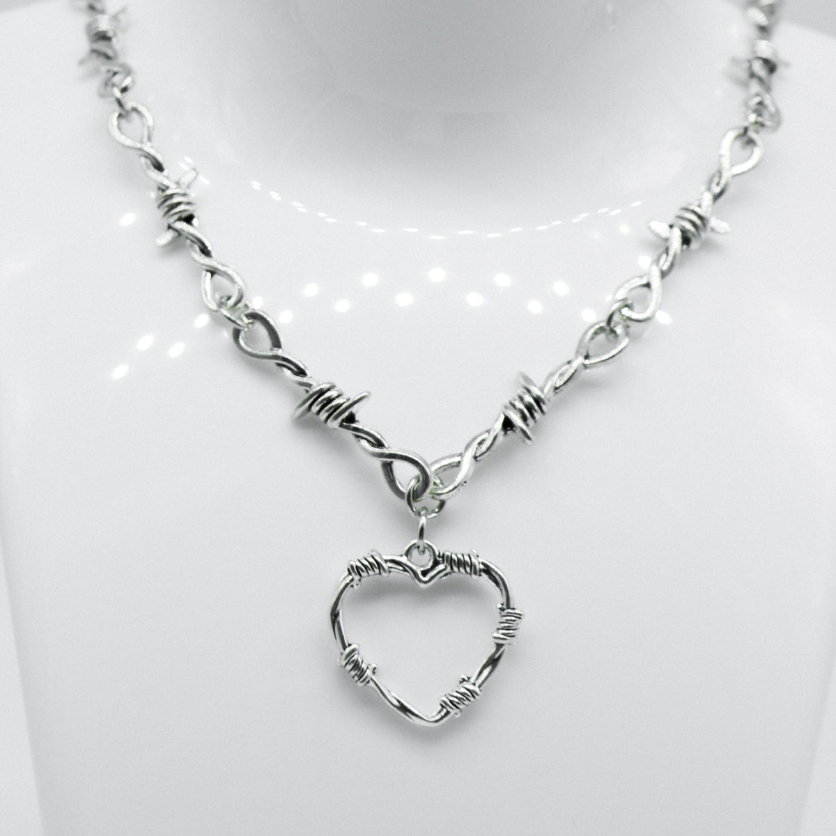 Silver Gothic Barbed Wire Heart Necklace for Love – Artemis Accessories